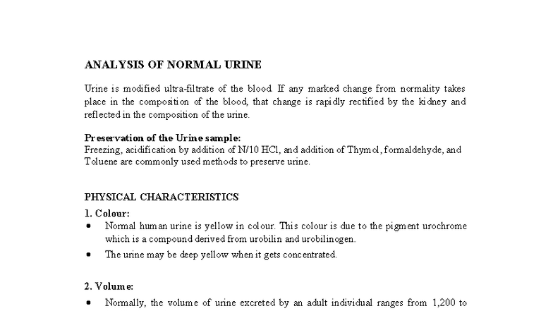 ANALYSIS OF NORMAL URINE: A Practical Manual for Biochemistry - Studocu