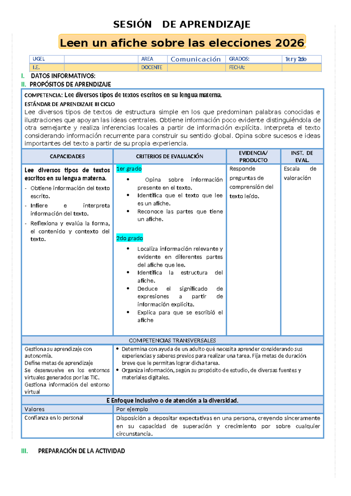 Leemos un Afiche sobre las Elecciones 2026 - Comunicación 1er y 2do ...