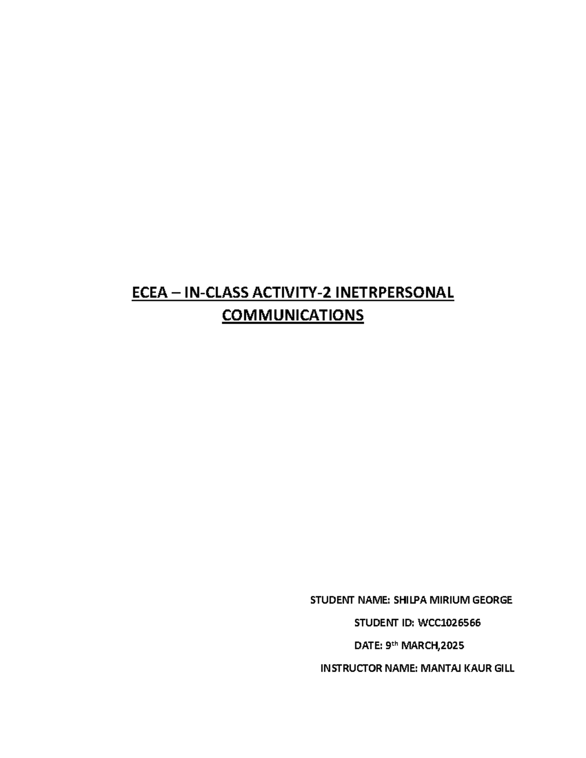 ECEA 2 Interpersonal Communications - In-Class Activity 2 by Shilpa ...
