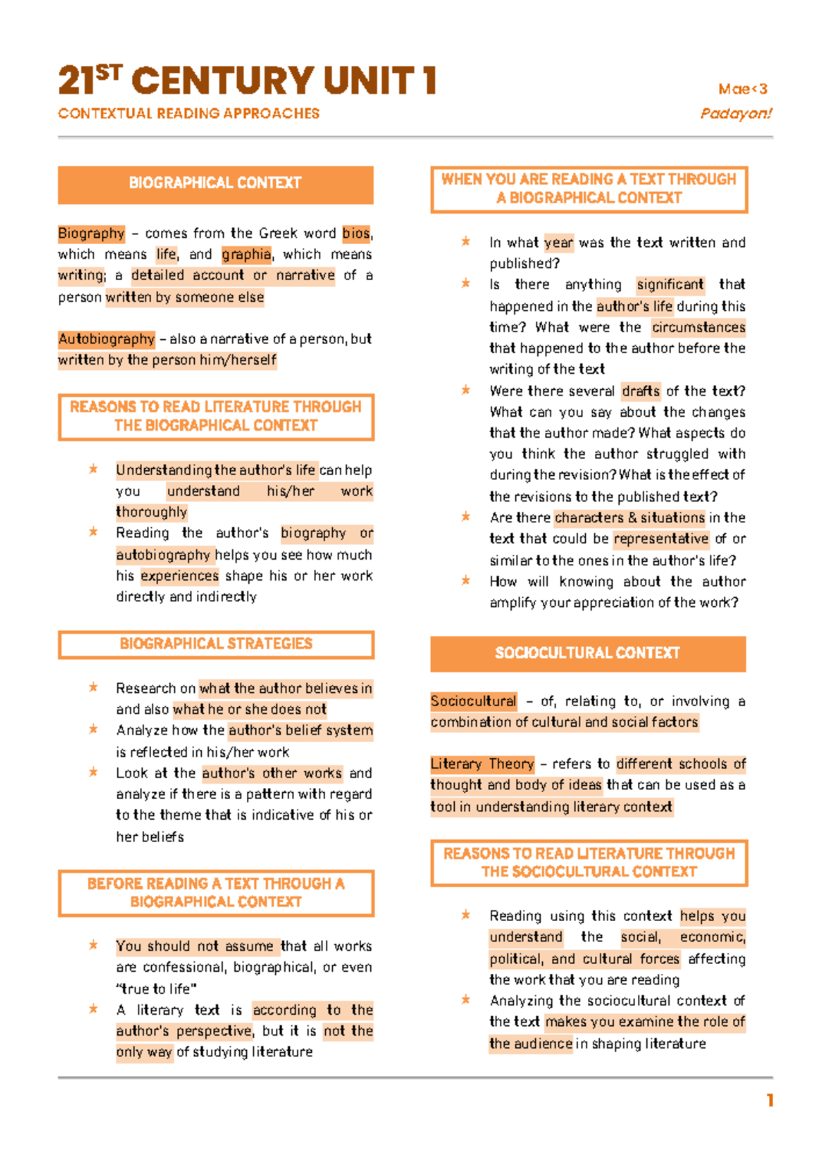 21ST CENTURY UNIT 1 Padayon! Contextual Reading Approaches Overview ...
