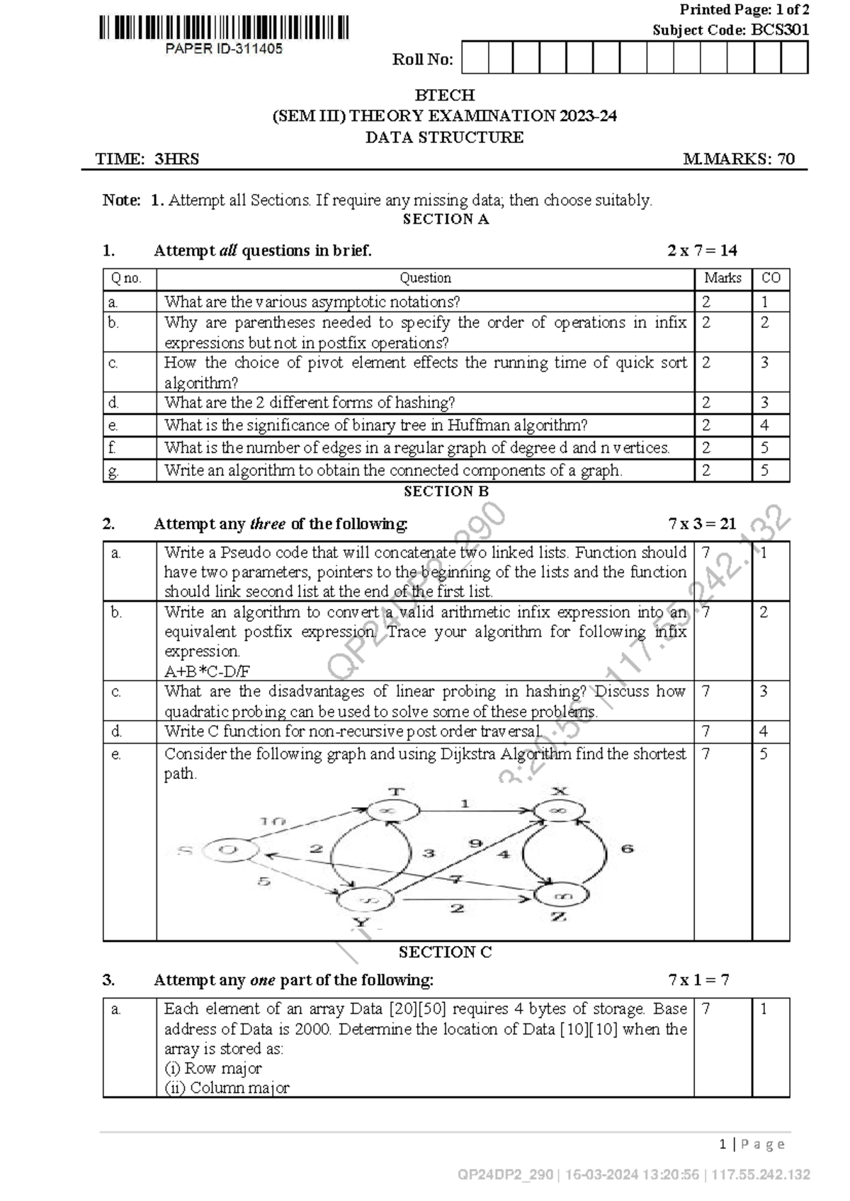 BCS301 BTECH 5 Year Data Structure Theory Exam Question Paper - Studocu
