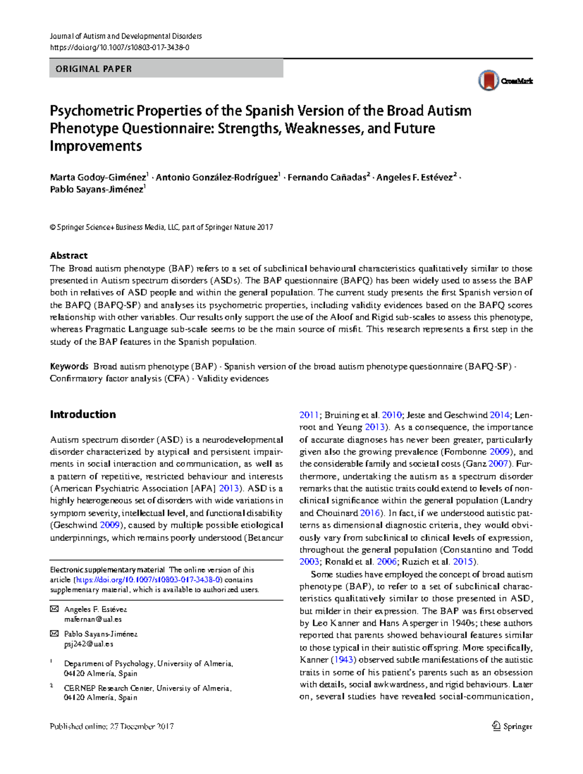 Psychometric Properties of the Spanish BAPQ: Strengths & Weaknesses ...