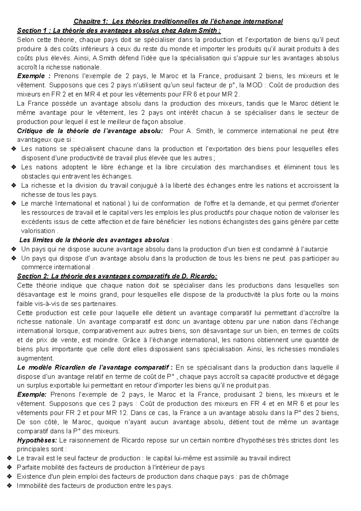Résumé facile - Théories de l'échange international - Rei S6 (ECO et ...