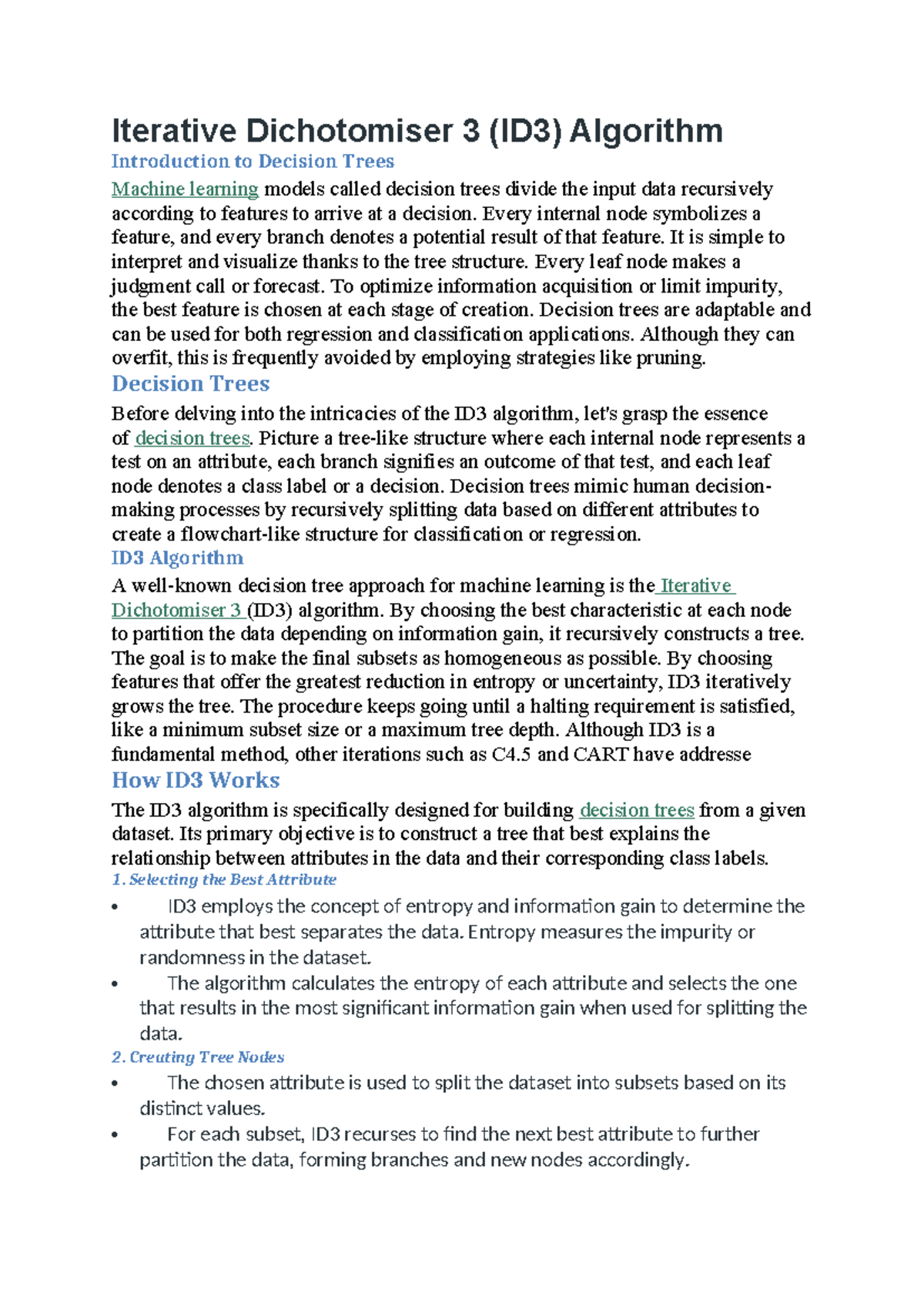 ID3 Algorithm Overview: Understanding Decision Trees in ML - Studocu