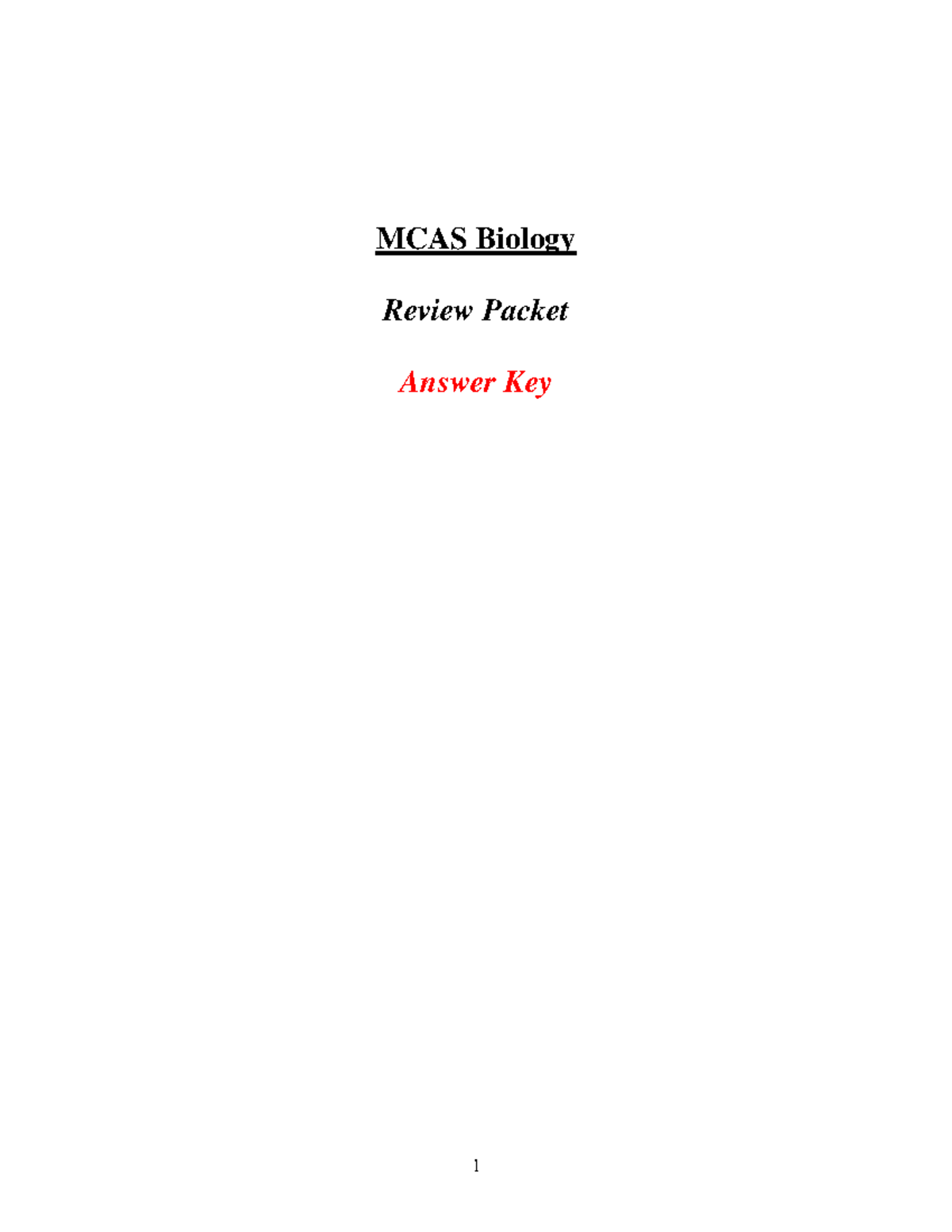 MCAS Biology Review Packet: Essential Concepts and Answer Key - Studocu