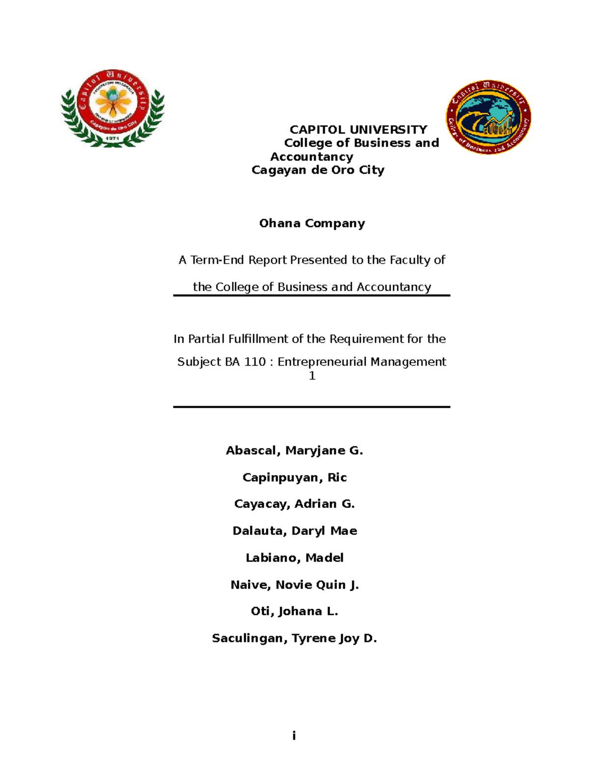 Entrepgroup 4 - Group Project Entrep - CAPITOL UNIVERSITY College of ...