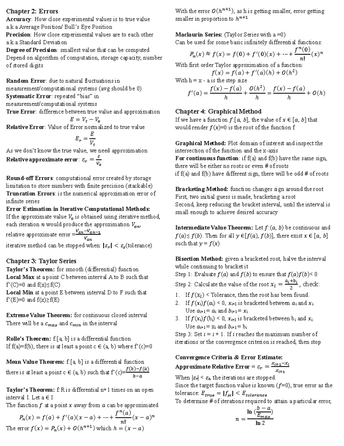 Oxygen Formula Sheet: Key Concepts and Equations (CIVE 295) - Studocu
