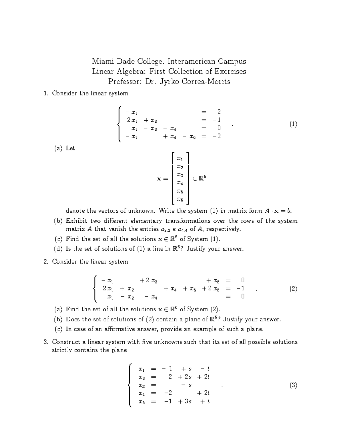 Linear Algebra Exercises: Midterm Review for Course MAC 2313 - Studocu