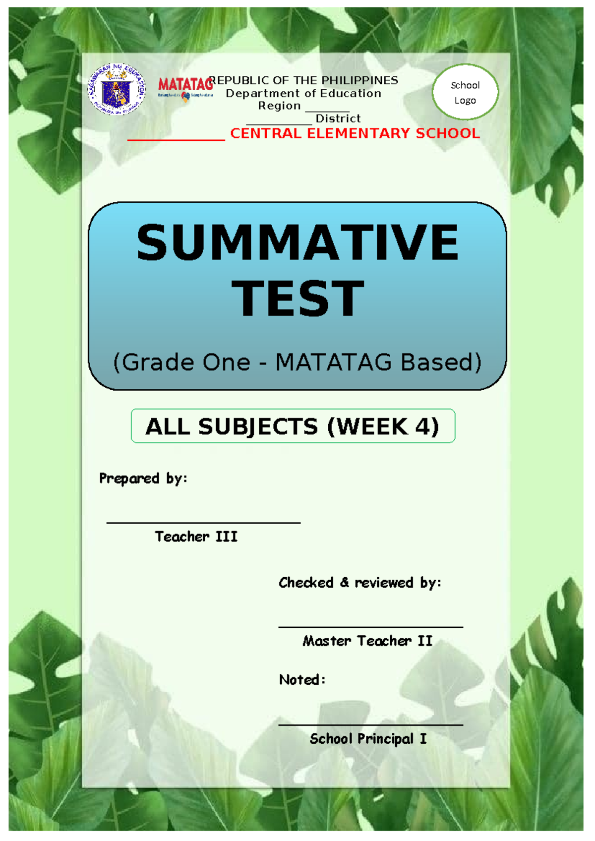 Q1W4 - Summative Test for Grade 1 in All Subjects - Studocu