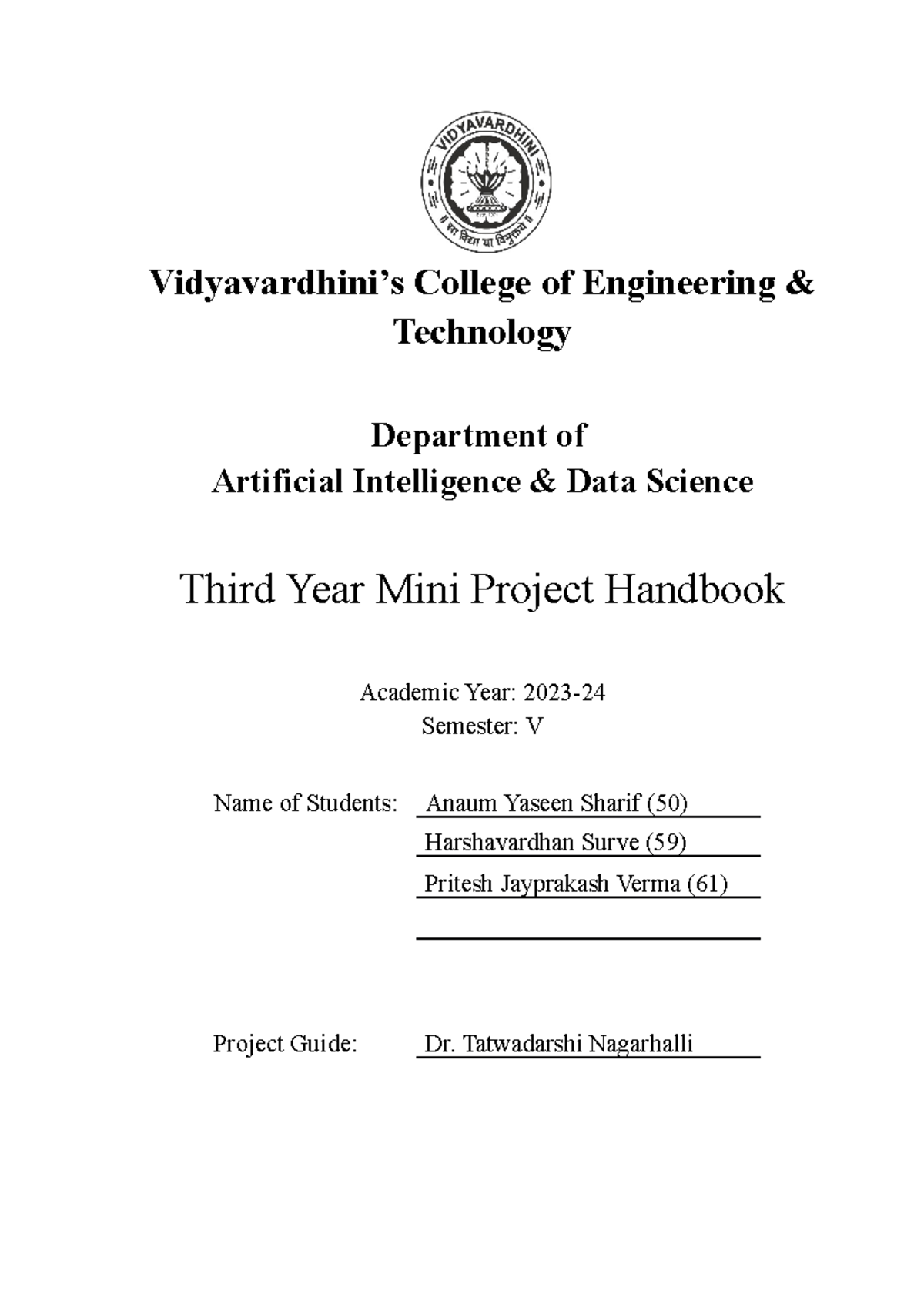 Third Year Mini Project Handbook CSM501 - Academic Year 2023-24 - Studocu