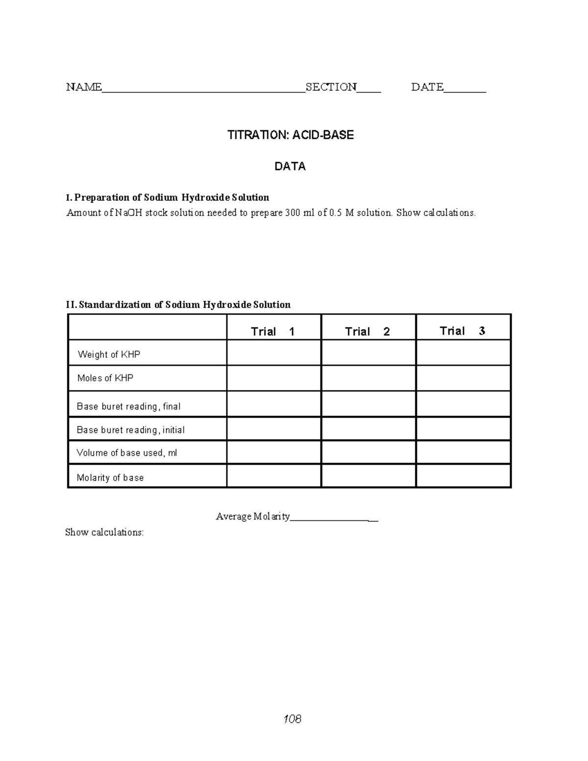 Exp 7: Titration Data & Calculations for NaOH and Unknown Acid - Studocu