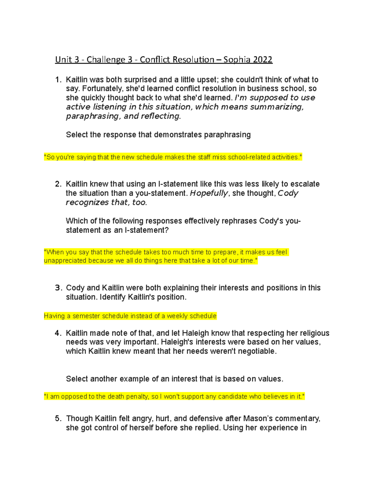 Unit 3 - Ch. 3 - Conflict Resolution Insights – Sophia 2022 - Studocu