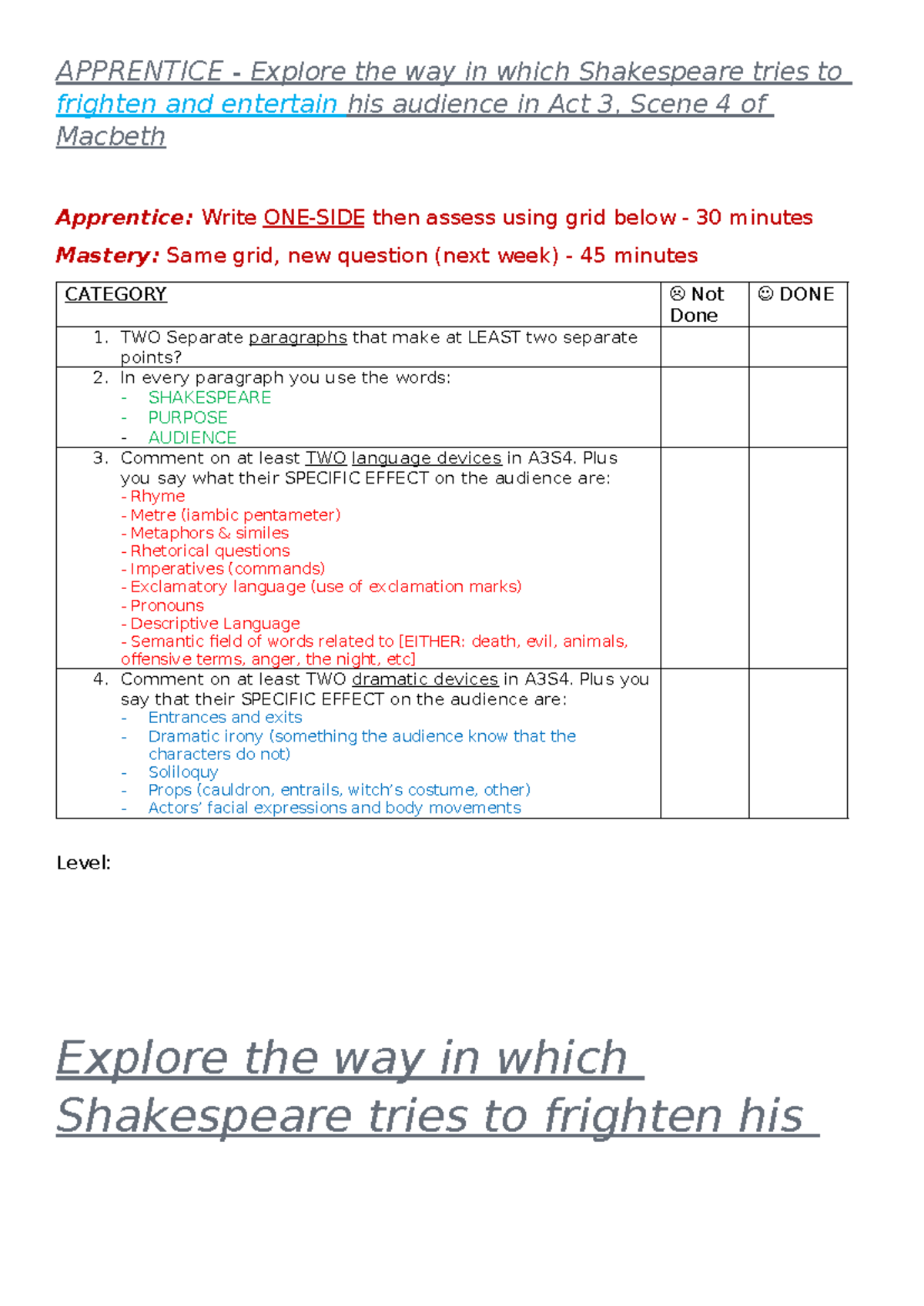 Macbeth A3S4 Assessment: Analyzing Shakespeare's Frightening Techniques ...