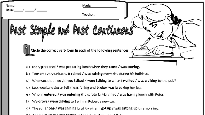 Past Simple and Past Continuous Exercises 23980 - Studocu