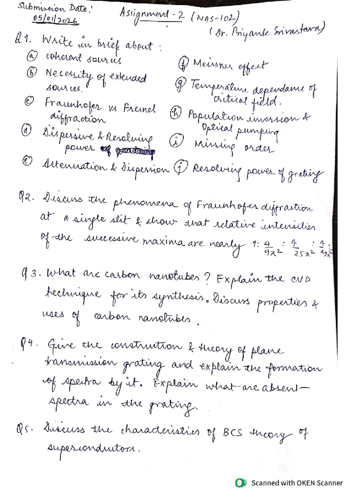 Phy Assignment 2 - Meissner Effect, Diffraction & Carbon Nanotubes - Studocu