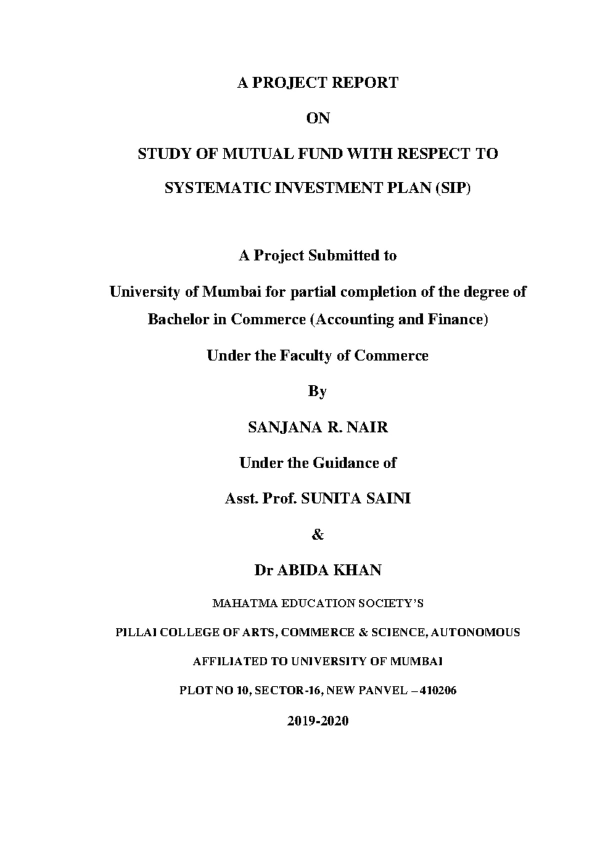 Project Report on Study of Mutual Funds & SIP - B.Com (Acct & Fin ...