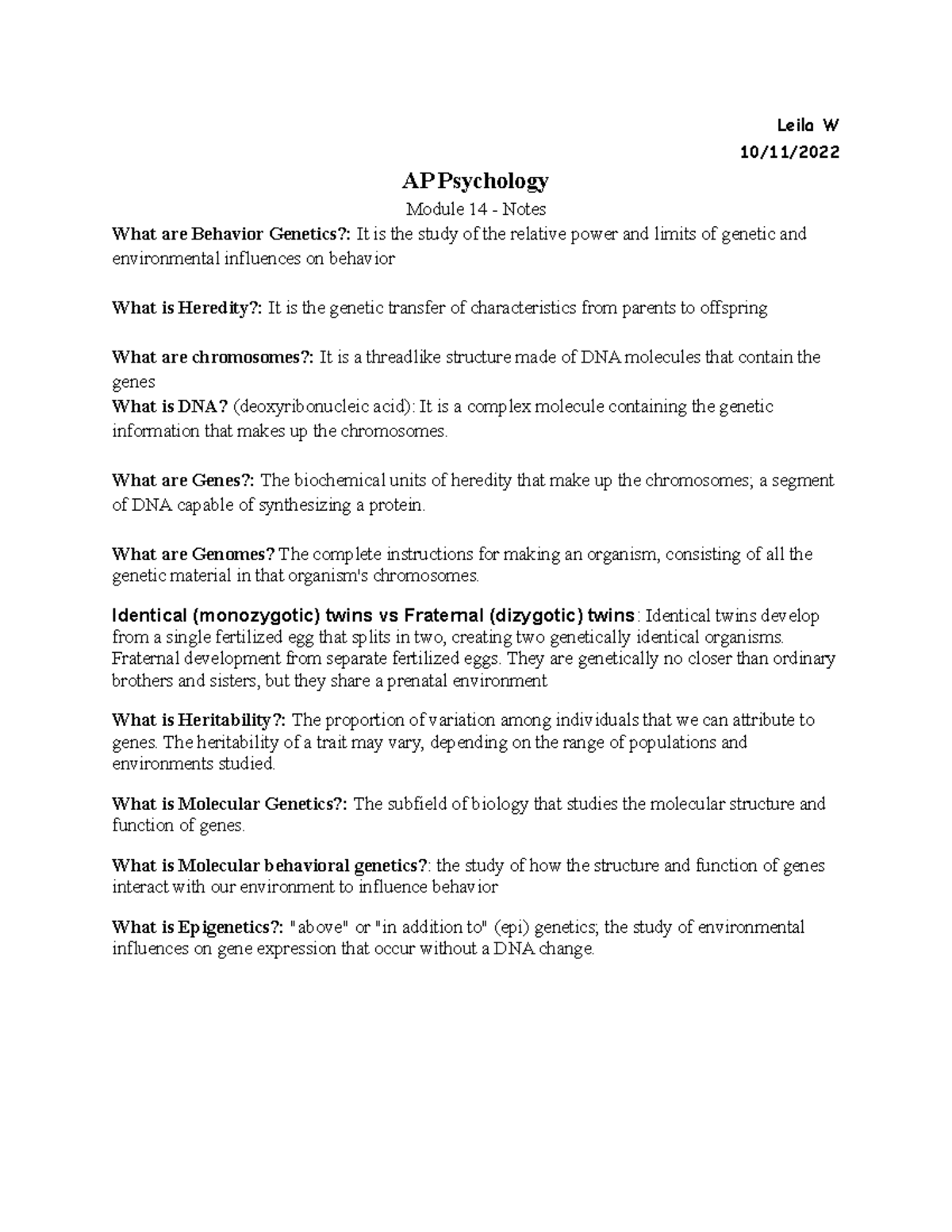 AP Psychology Module 14: Key Concepts and Vocabulary Notes - Studocu