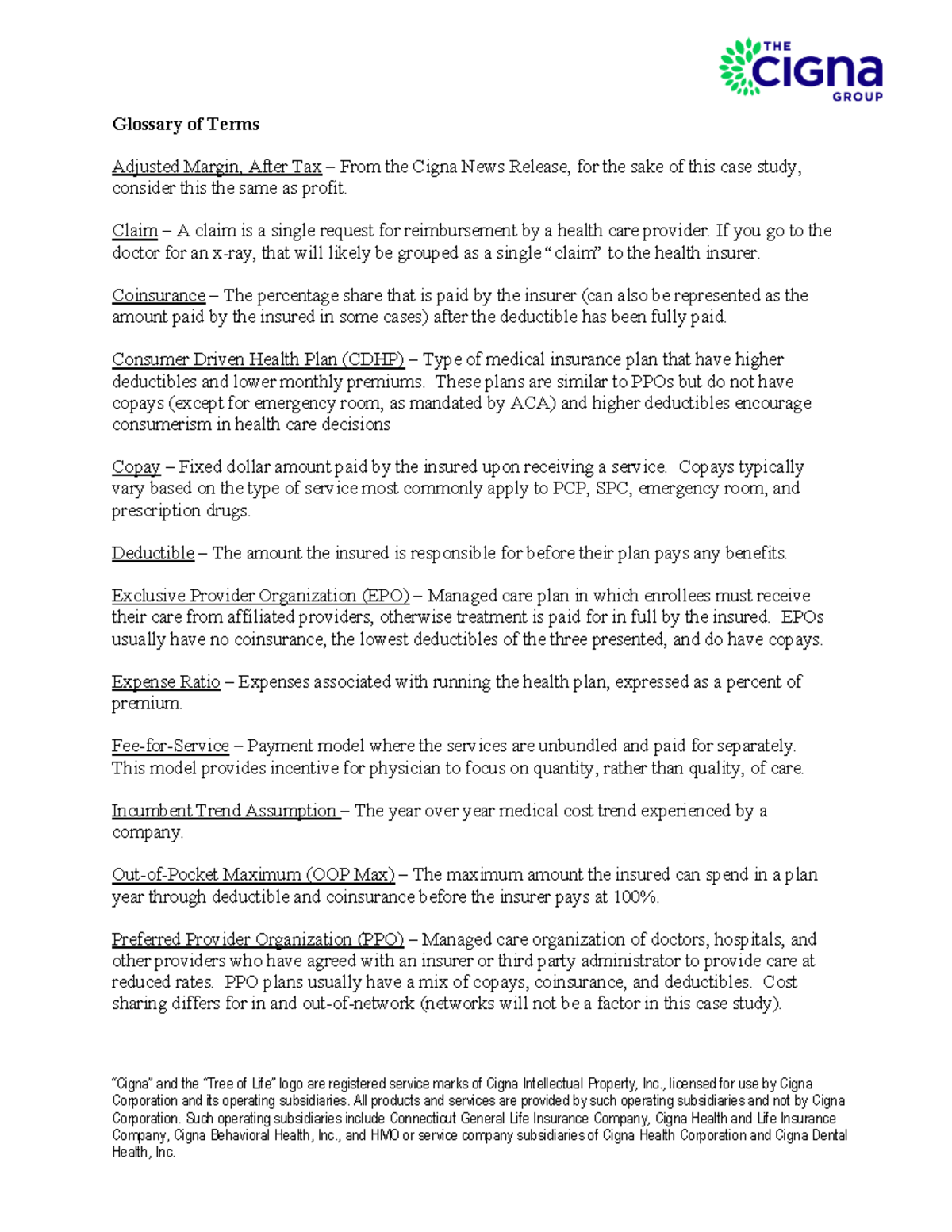 Health Insurance Terms and Definitions Overview: A Case Study - Studocu