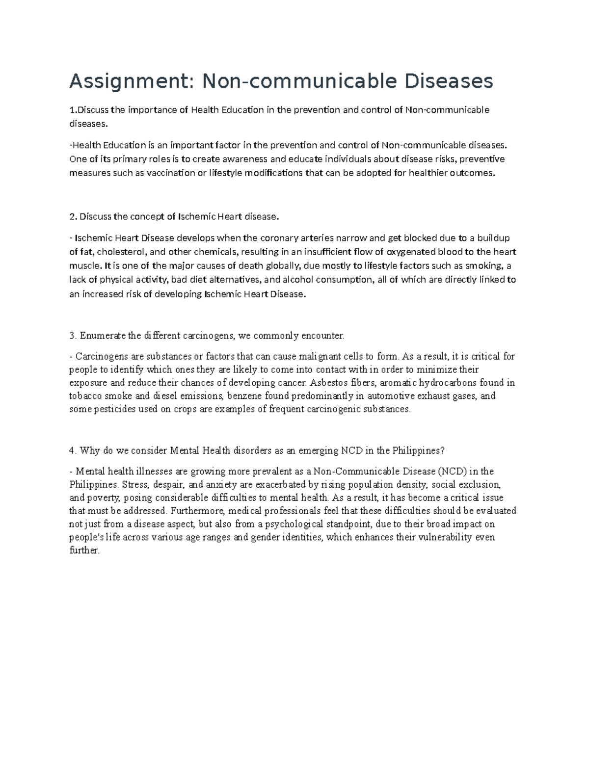 NCD Assignment: Exploring Non-communicable Diseases in Detail - Studocu