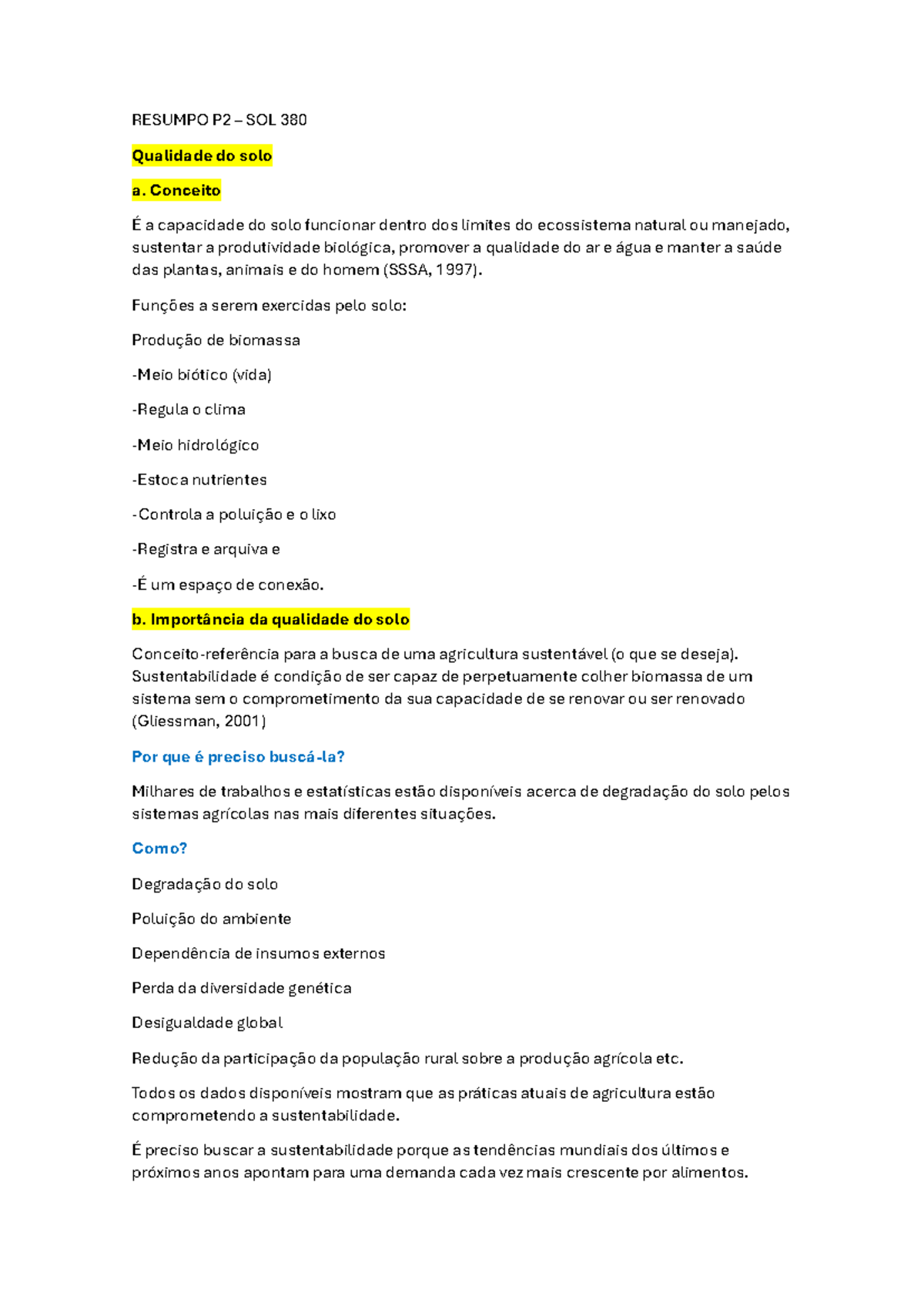 Resumpo P2 - Rusemo P2 SOL 380 - RESUMPO P2 – SOL 380 Qualidade do solo ...
