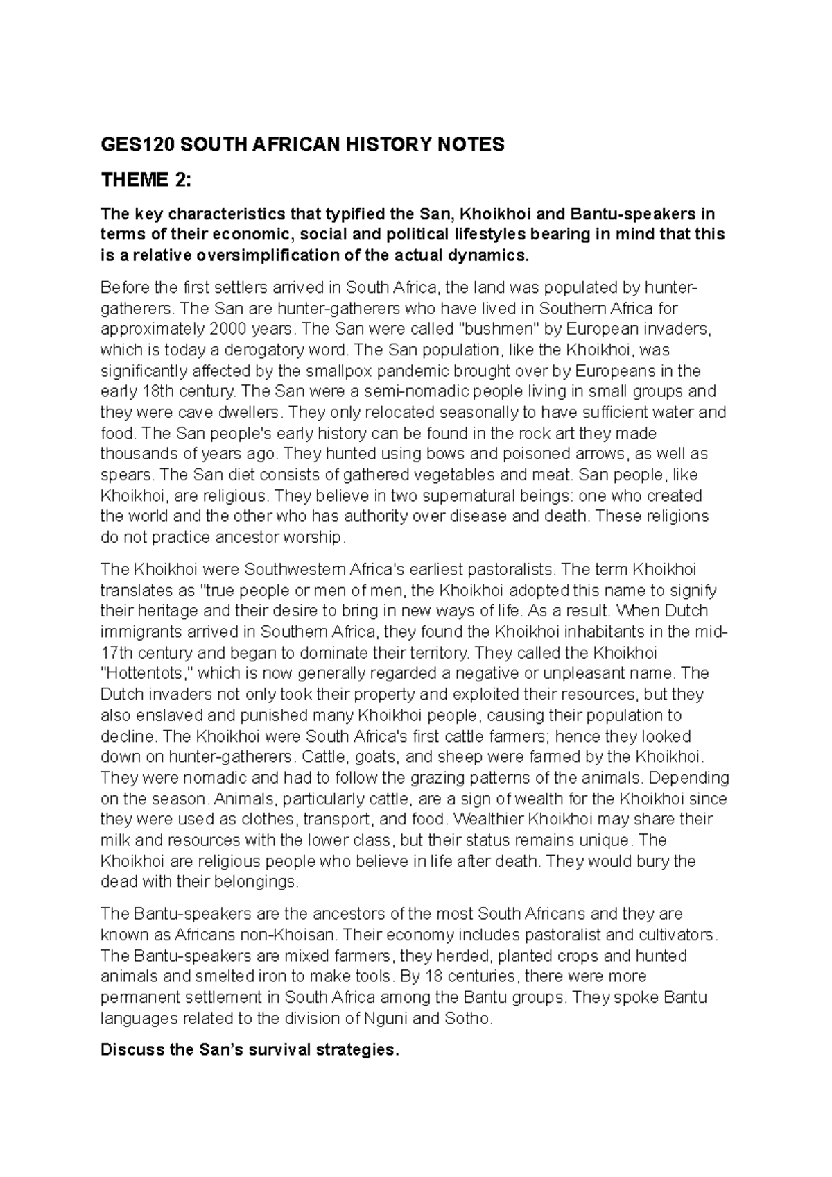 GES120 South African History Notes: The San and Khoikhoi Societies ...