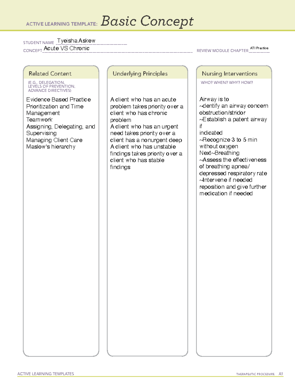 Active Learning Template: Acute vs Chronic Concepts Review - Studocu