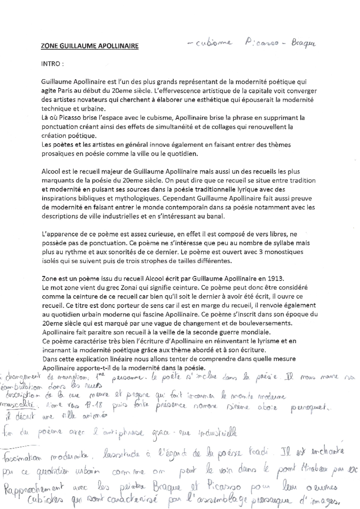 Zone Guillaume Apollinaire - Français - Studocu