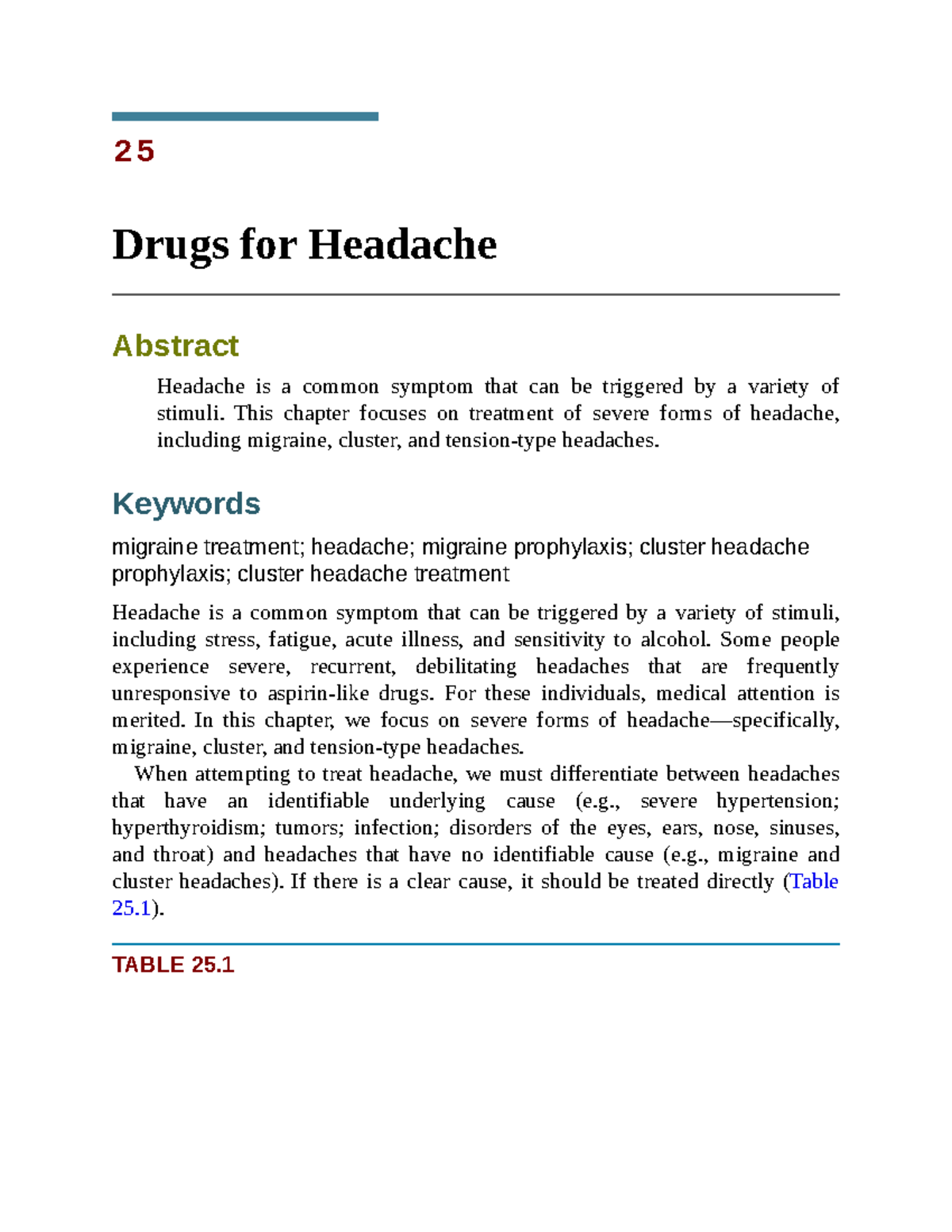Headaches - reading mat - 2 5 Drugs for Headache Abstract Headache is a ...