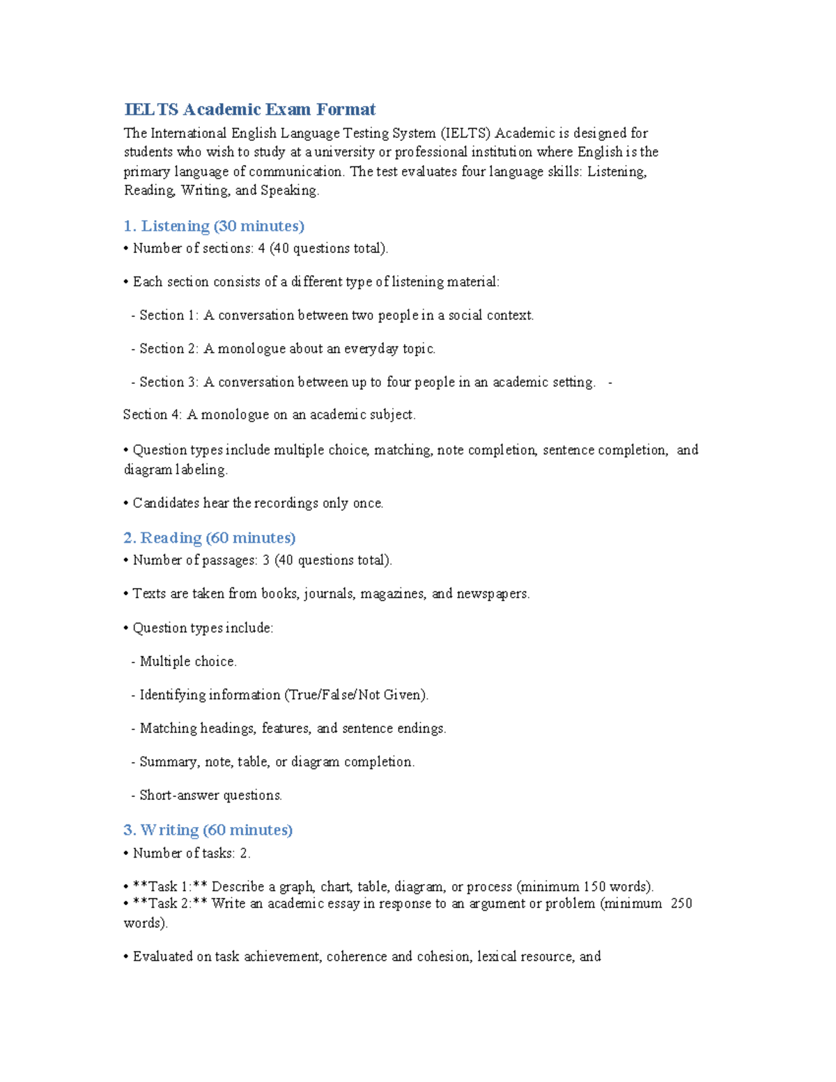 IELTS Academic Exam Format Overview and Key Details - Studocu