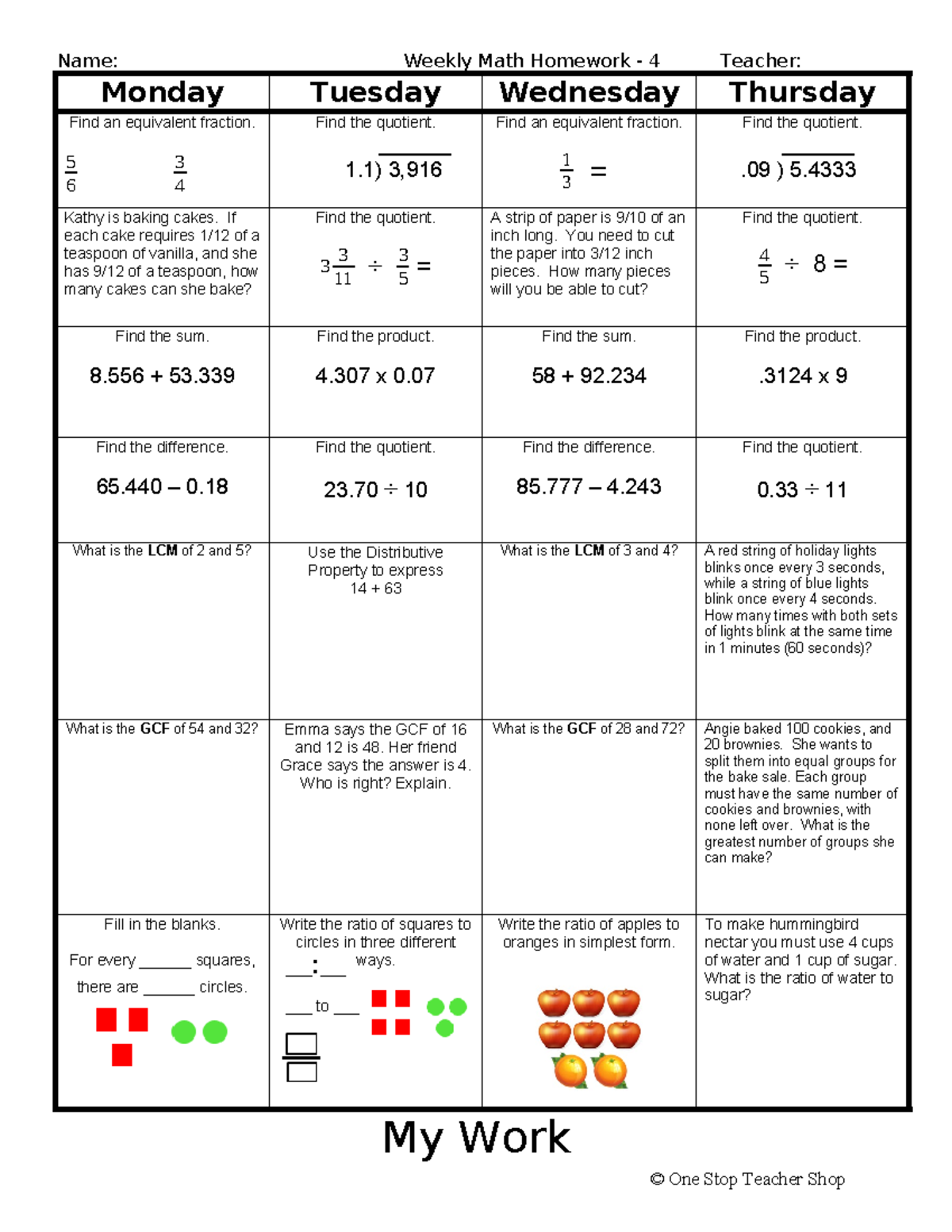 Math Review: Ratios and Fractions Homework Guide for Week 4 - Studocu