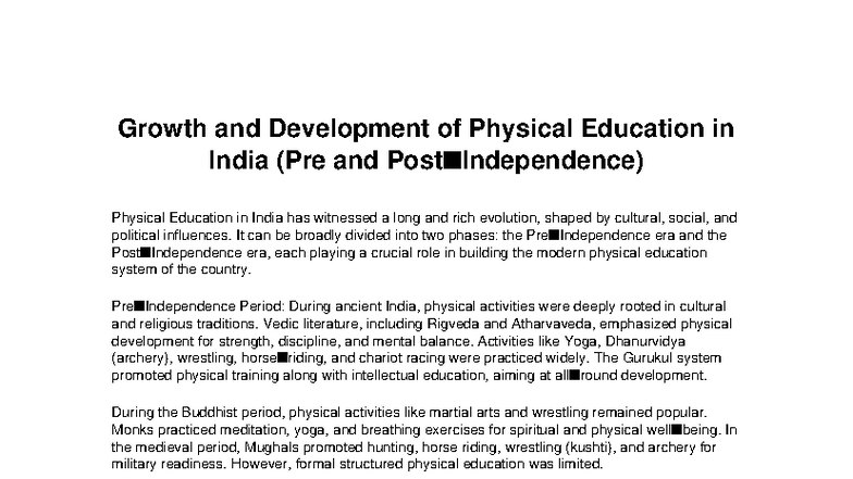 Growth and Development of Physical Education in India: A Historical ...