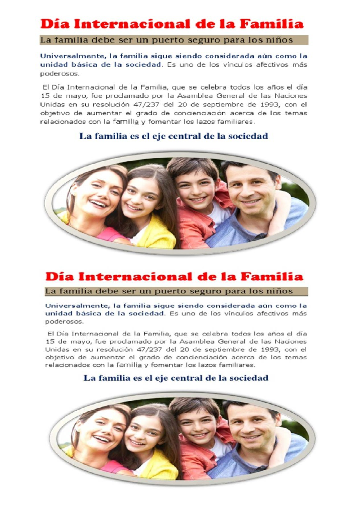 Fechas Cívicas: Día Internacional de la Familia y Medio Ambiente - Studocu