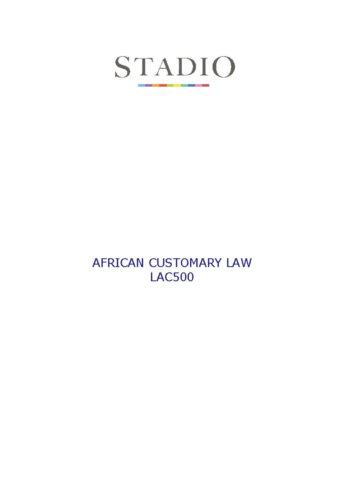 ACL Topic 1: Understanding African Customary Law and Its Types - Studocu