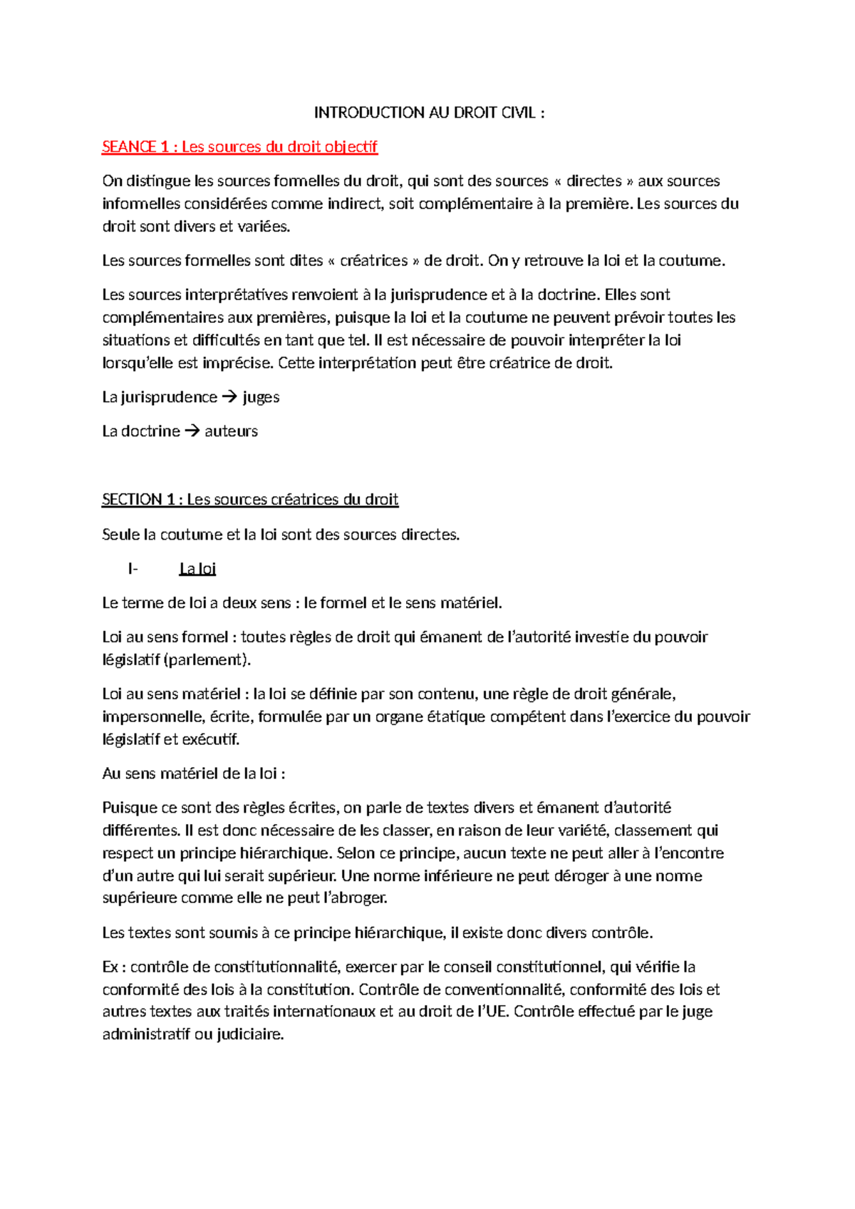 D.CIV - Séance 1 : Les Sources du Droit Objectif et leur Interprétation ...