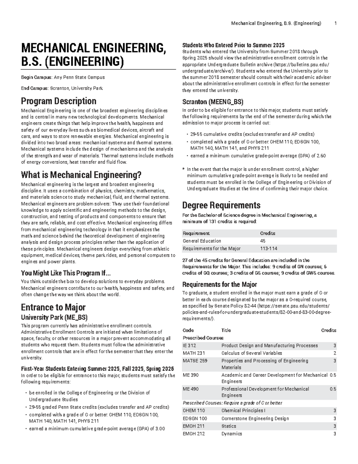 Mechanical Engineering, B.S. (Engineering) Overview and Requirements ...