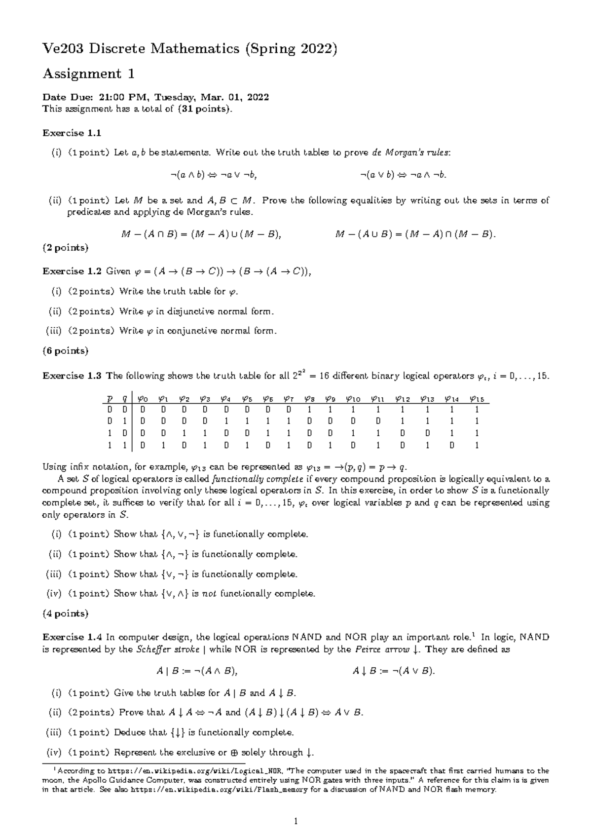 Ve203-Spring 2022-Discrete Mathematics Assignment 1 - Studocu