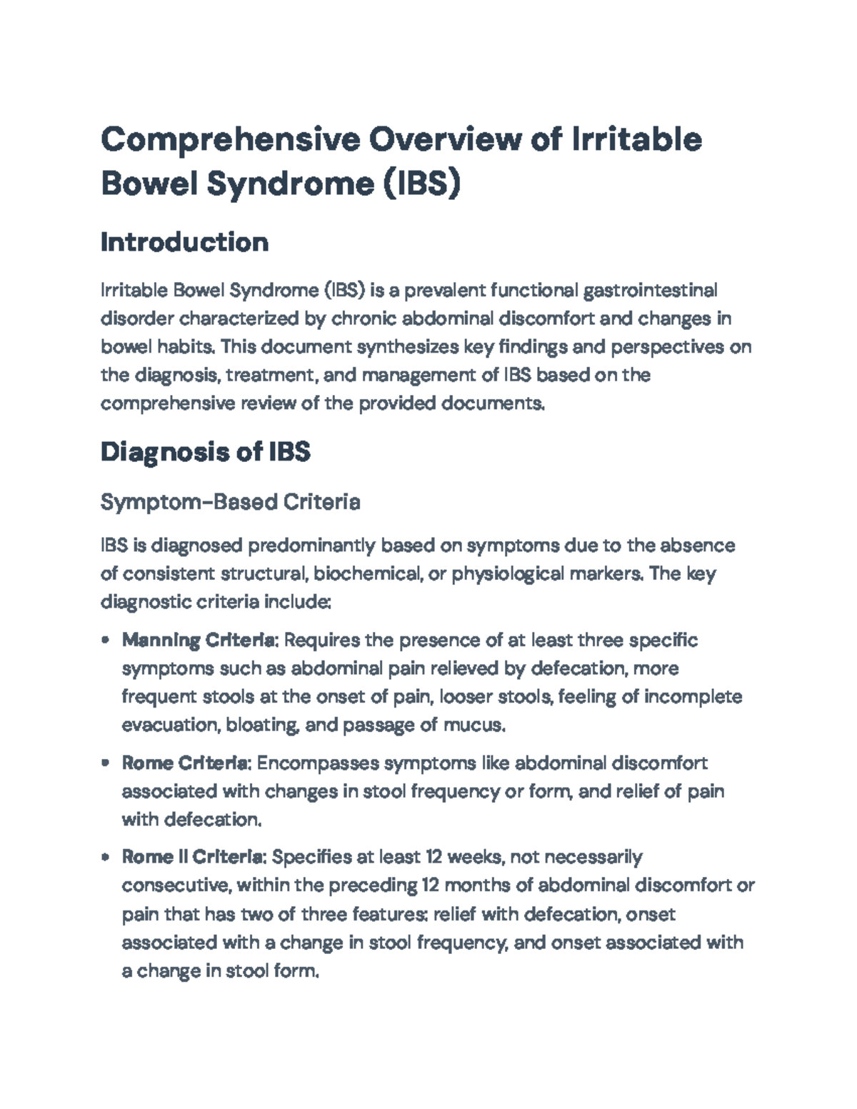Comprehensive IBS Management Guide: Diagnosis, Treatment & Impact - Studocu
