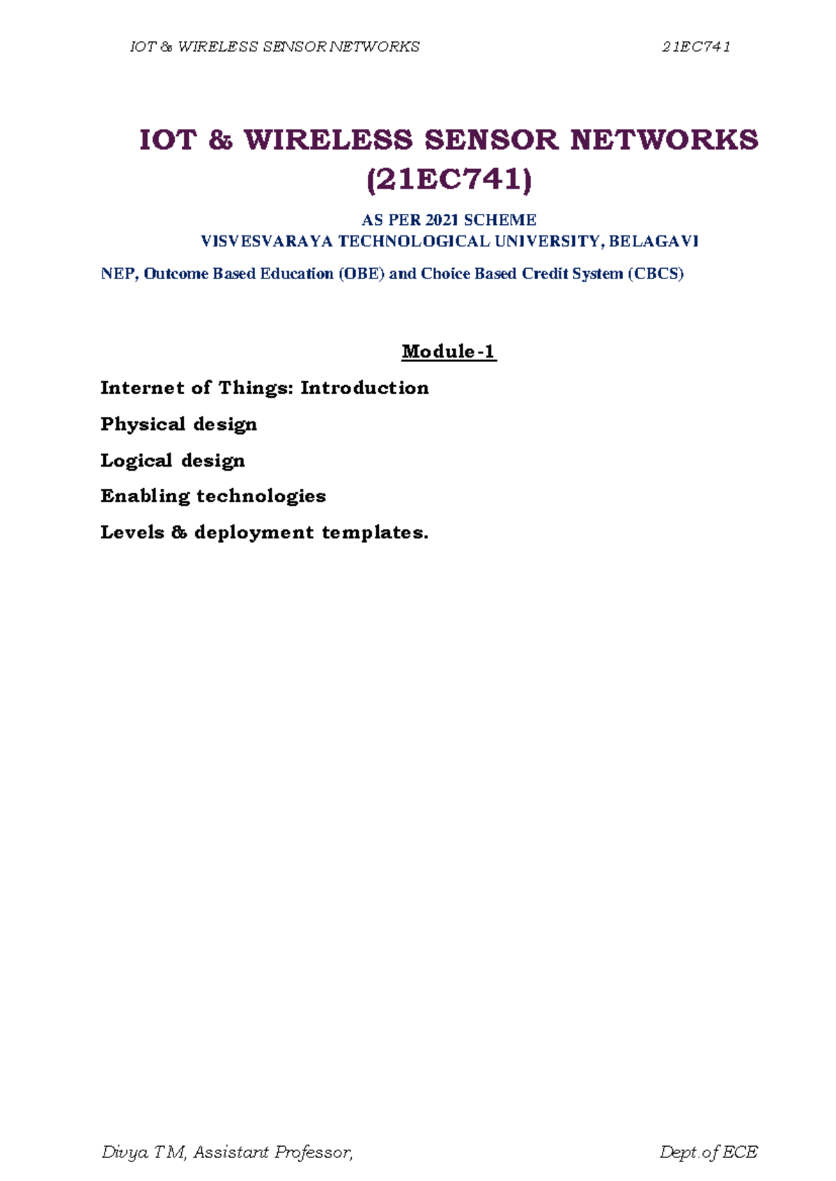 Module-1: Introduction to IoT & Wireless Sensor Networks (21EC741) - Studocu