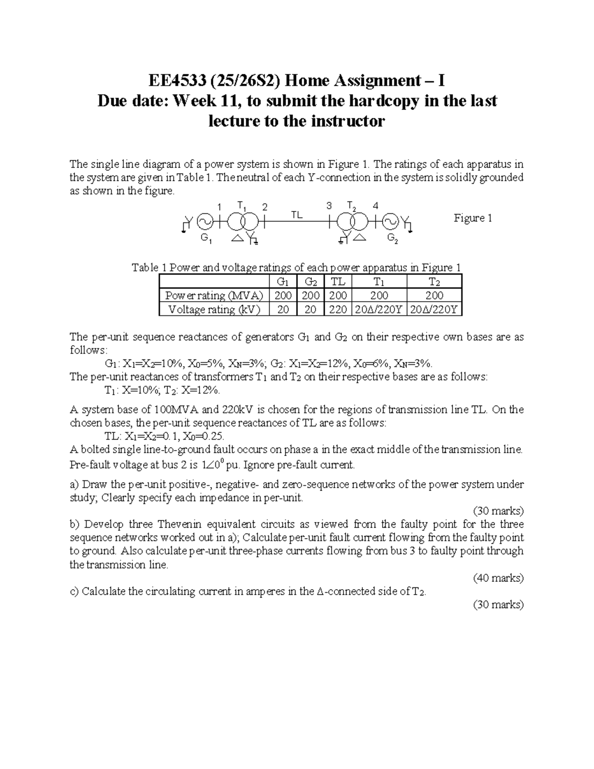EE4533 Home Assignment I: Power System Analysis and Faults - Studocu