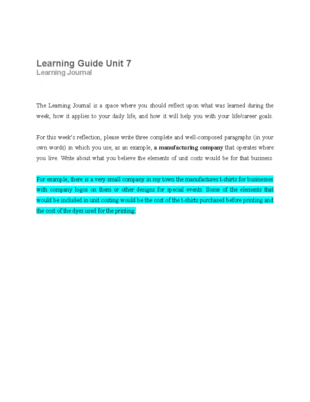 Unit 7 Learning Journal (BUS 3301) - Learning Guide Unit 7 Learning ...