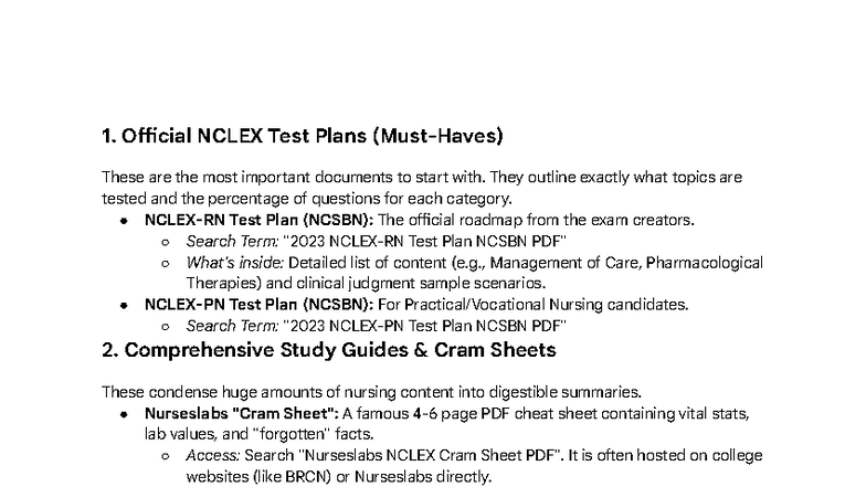 Official NCLEX Test Plans & Study Resources (Must-Haves) - Studocu