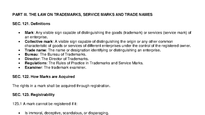 IBT Final Exam Notes on Trademarks, Service Marks & Trade Names - Studocu