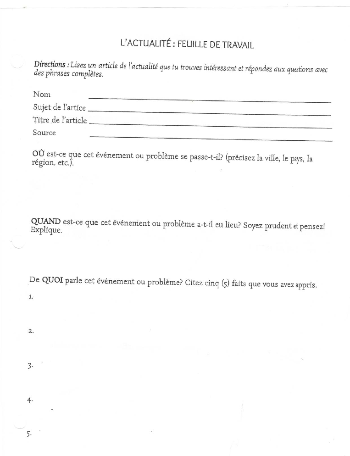 FEUILLE DE TRAVAIL : Analyse d'un Article d'Actualité - Studocu