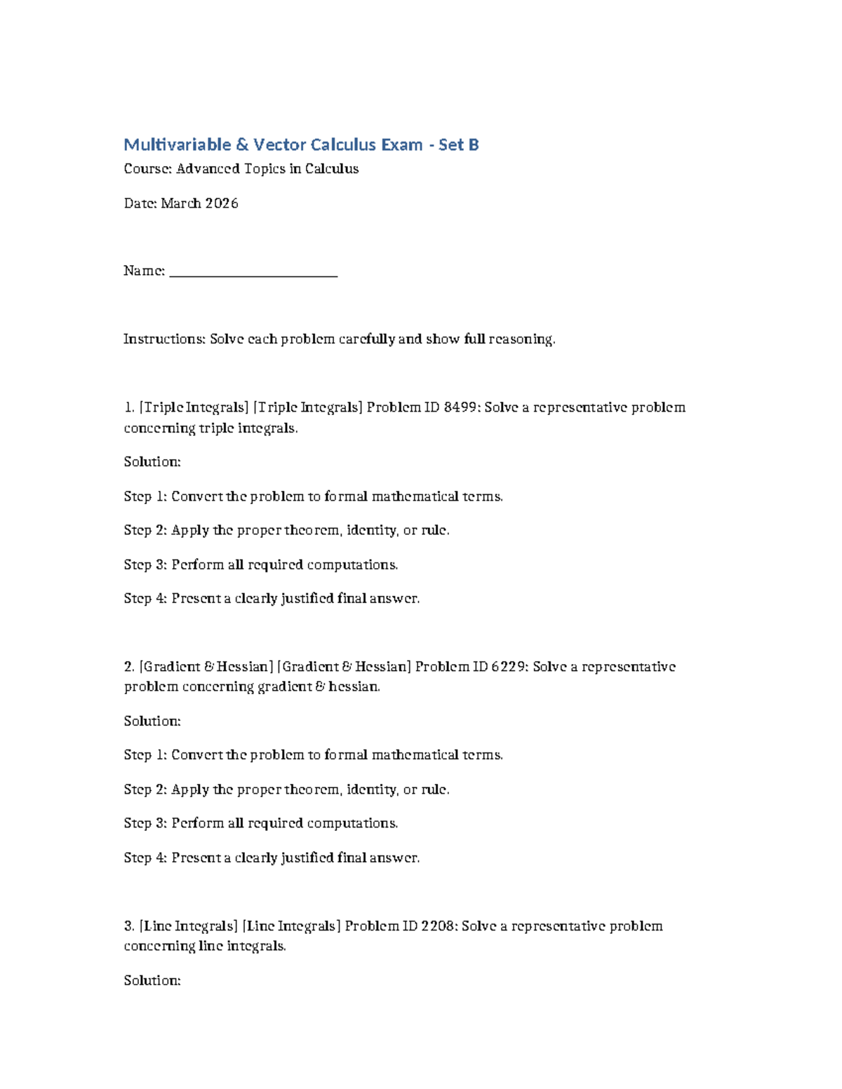 Multivariable Vector Calculus Exam Set B - Math 8705 - Studocu