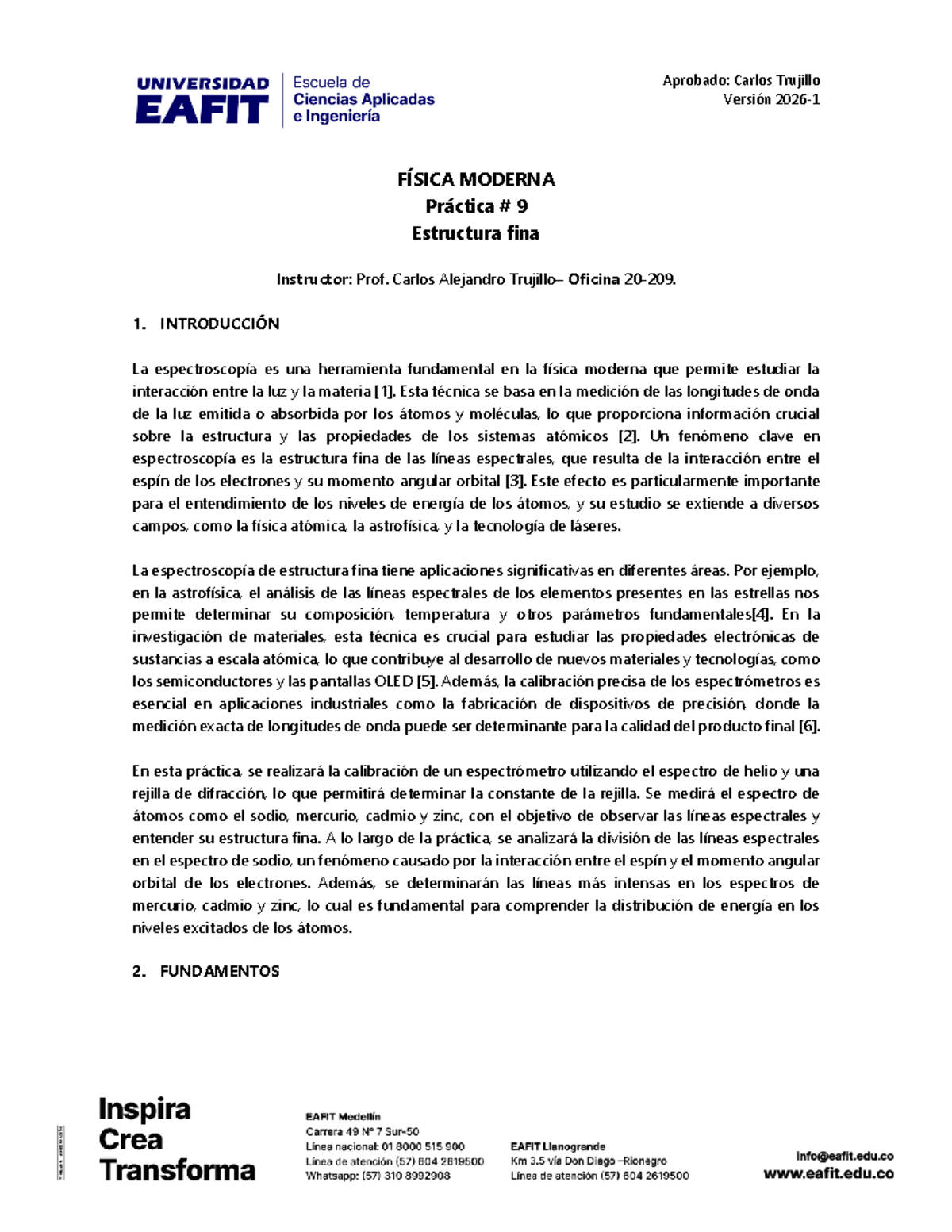 Práctica 9: Estructura Fina en Espectroscopía - FÍSICA MODERNA - Studocu
