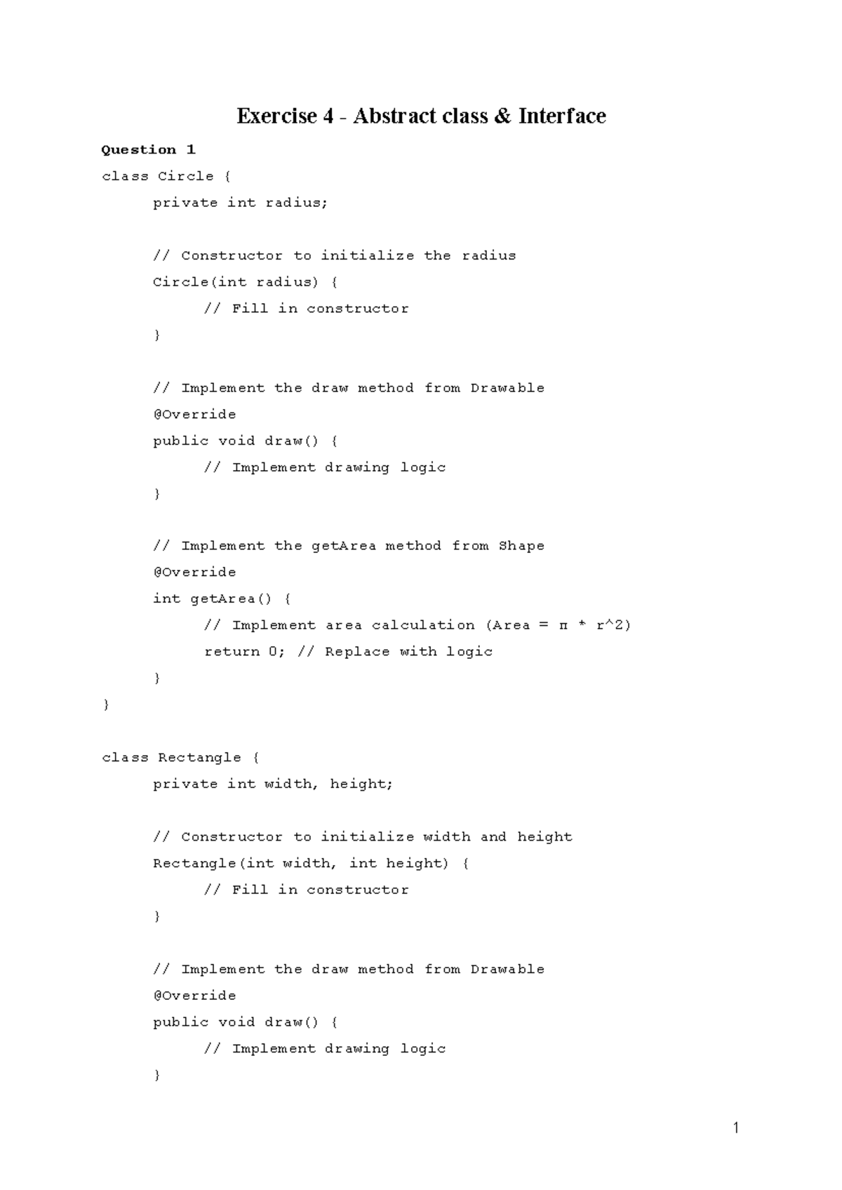 Ex Chap4 - Lecture Notes on Abstract Classes & Interfaces - Studocu