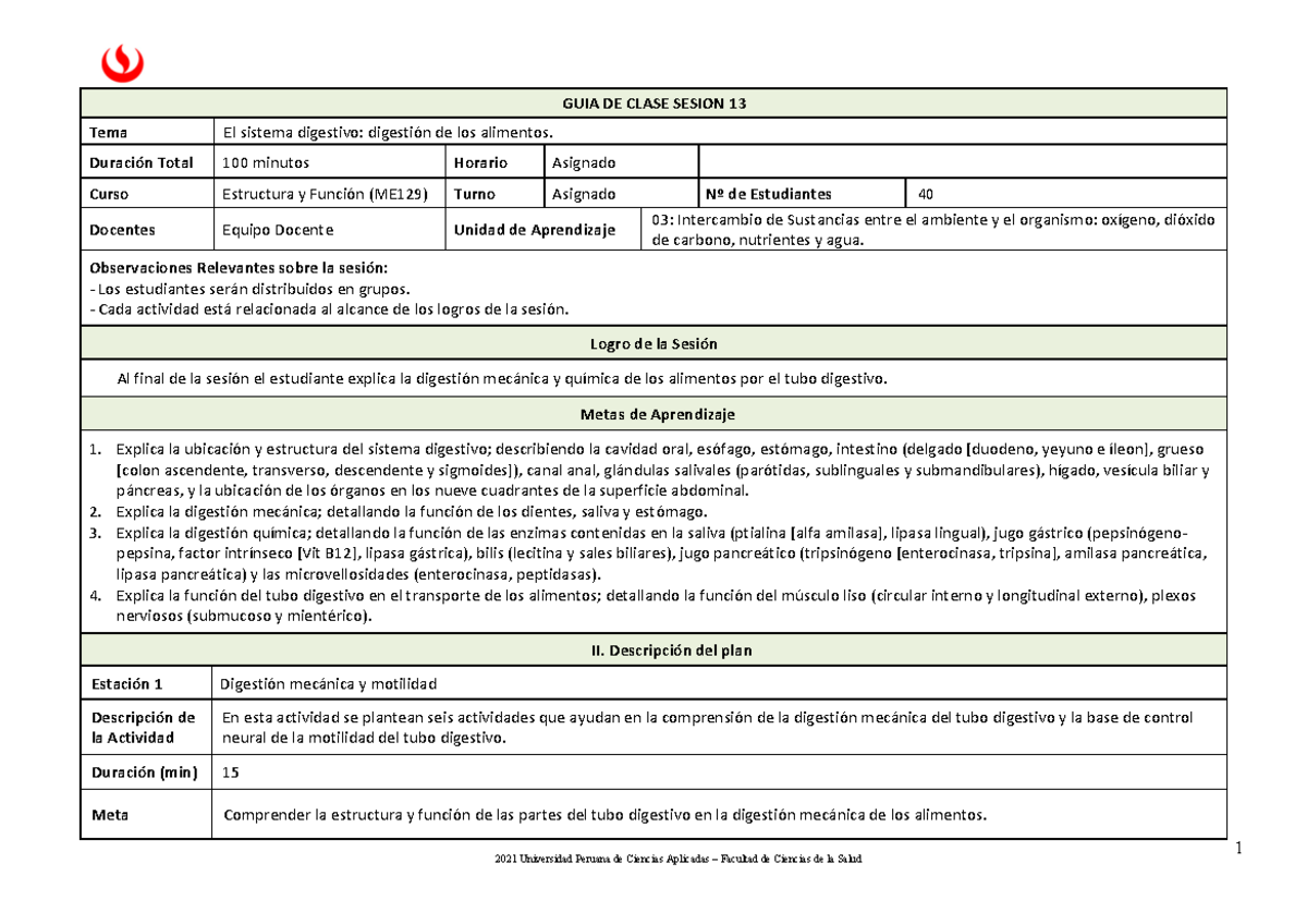 ME129 Guía de Clase: Sistema Digestivo - Sesión 13 - Studocu