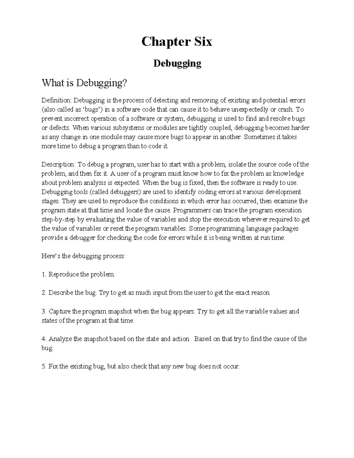 Chapter 6 - Programming Fundamentals: Debugging Techniques and Tools - Studocu