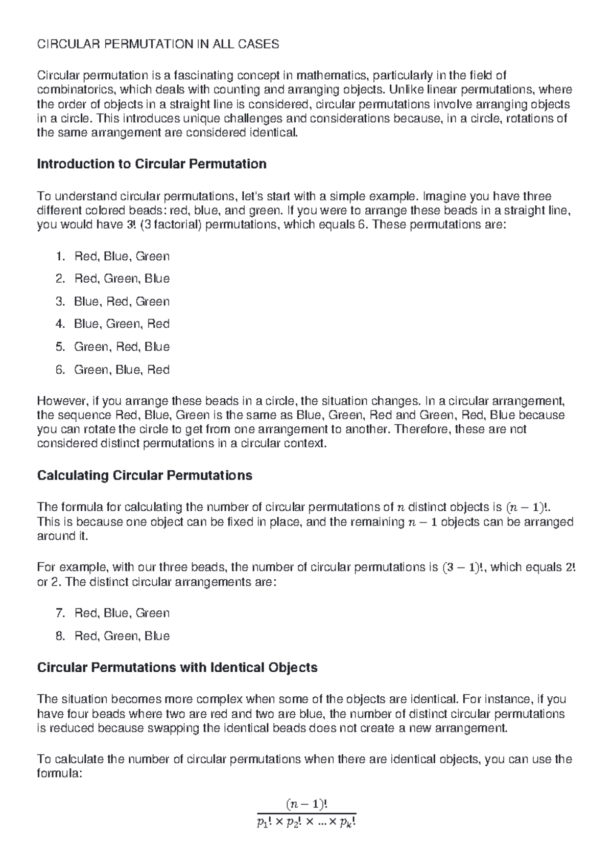 Circular Permutation IN ALL Cases - CIRCULAR PERMUTATION IN ALL CASES ...