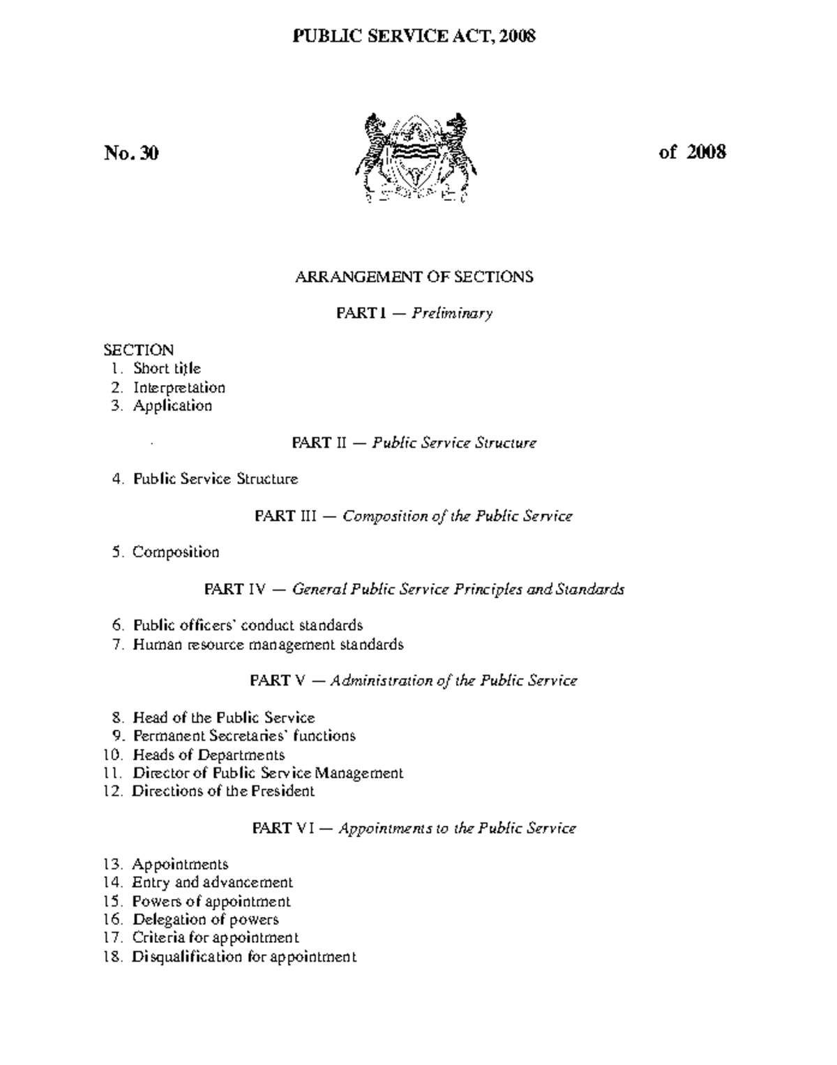 Public Service ACT, 30 OF 2008 - PUBLIC SERVICE ACT, 2008 No of 2008 ...